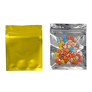100 Pcs Reclosable 10.2x12.7 cm/4x5inch Clear Colorful Mylar Foil Flat Bag Sample Pouch Heat Sealable Aluminum Foil Bags Food Storage Coffee Candy Foil Grip Seal Wrap (Gold)