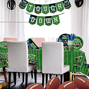 Football Party Supplies Kit Including Disposable Dinner Plate,Napkin,Tablecloth for Game Day, Touch Down Party, Football Birthday Party Decorations（20 Guests）