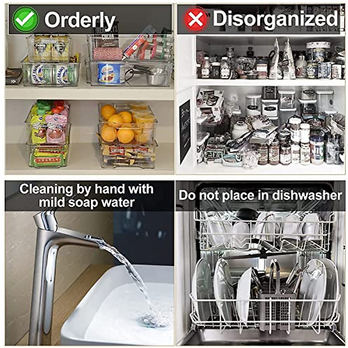 Set of 18 Fridge Organizer (16 Organizers and 2 Egg Containers) Stackable Pantry Organizers for Kitchen, Pantry, Cabinets, Drawers and Freezers