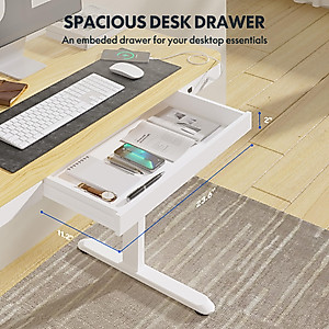 FLEXISPOT Comhar Electric Standing Desk with Drawers Charging USB Port, Height Adjustable 48" Whole-Piece Quick Install Home Office Computer Laptop Table with Storage (Maple Top + White Frame)