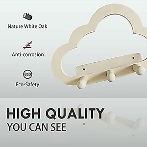 Cloud Key and Letter Holder for Wall - Entryway Rustic Key Rack and Mail Organizer Wall Mount, Minimalistic Style Wooden Wall Décor, Cloud Shelves with 3 Key Hooks, 8" W*5.3" H*2.64" D (White)