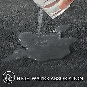 HUXMEYSON 3 Piece Memory Foam Bathroom Rugs Sets, Non-Slip & Quick Dry Bath Mat, Ultra Soft Velvet Bath Rugs for Bathroom, Toilet and Shower Floor, Dark Grey