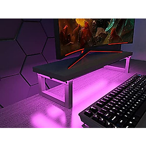 SZXKT L Shaped Computer Desk with Monitor Stand and Power Outlets,Gaming Desk with Storage Shelf and LED Lights,Home Office Reversible Corner with Hooks (Black)