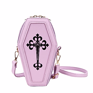 KUANG! Women's Gothic Pu Leather Shoulder Bag Coffin Shaped Handbag Purses Square Box Crossbody Bag for Halloween Party