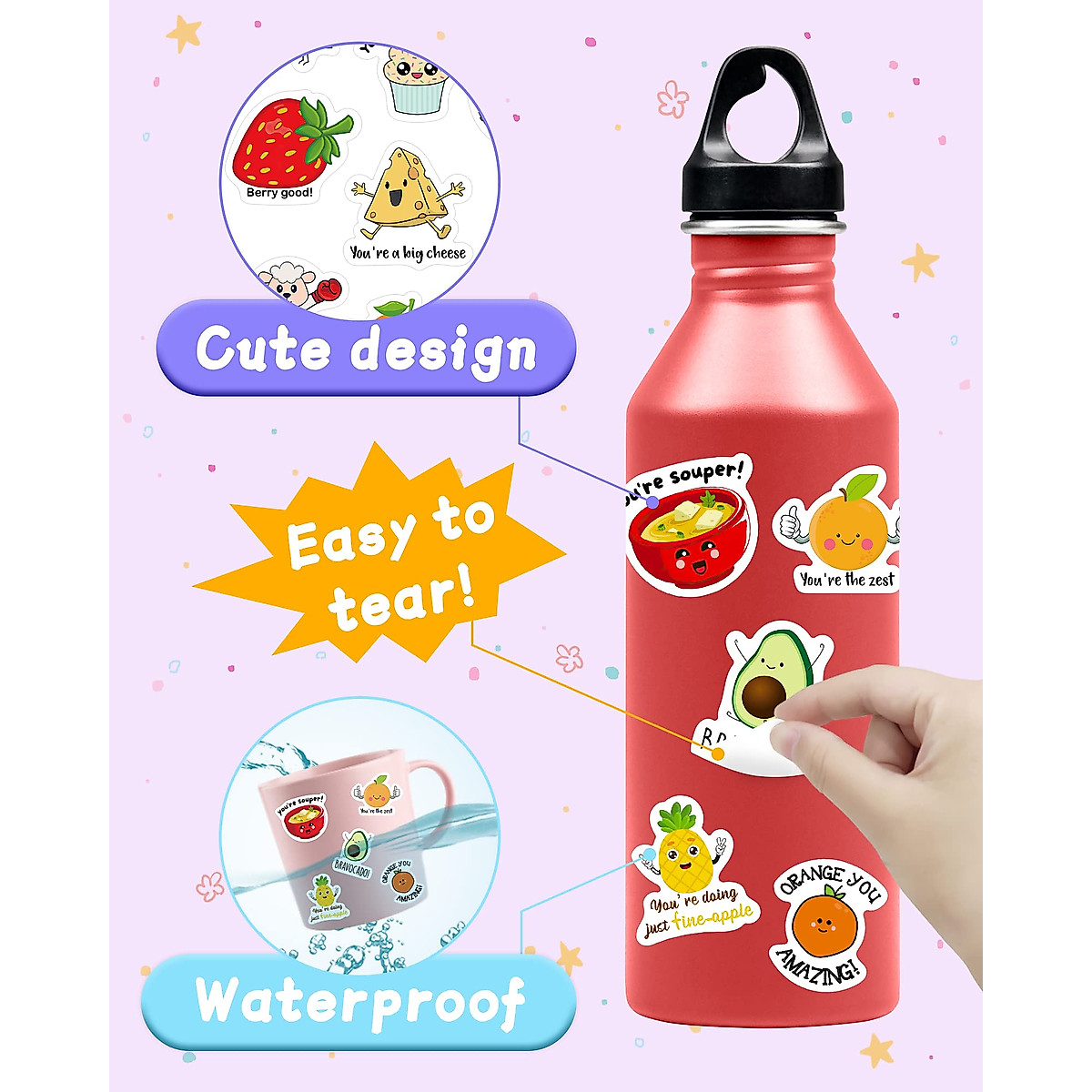Benresive 640 Pcs Cute Stickers for Kids, Water Bottle Stickers for Kids, 80 Styles Kawaii Stickers Bulk, Fun Vinyl Waterproof Hydroflask Laptop Classroom Sticker Packs for Teens Girls