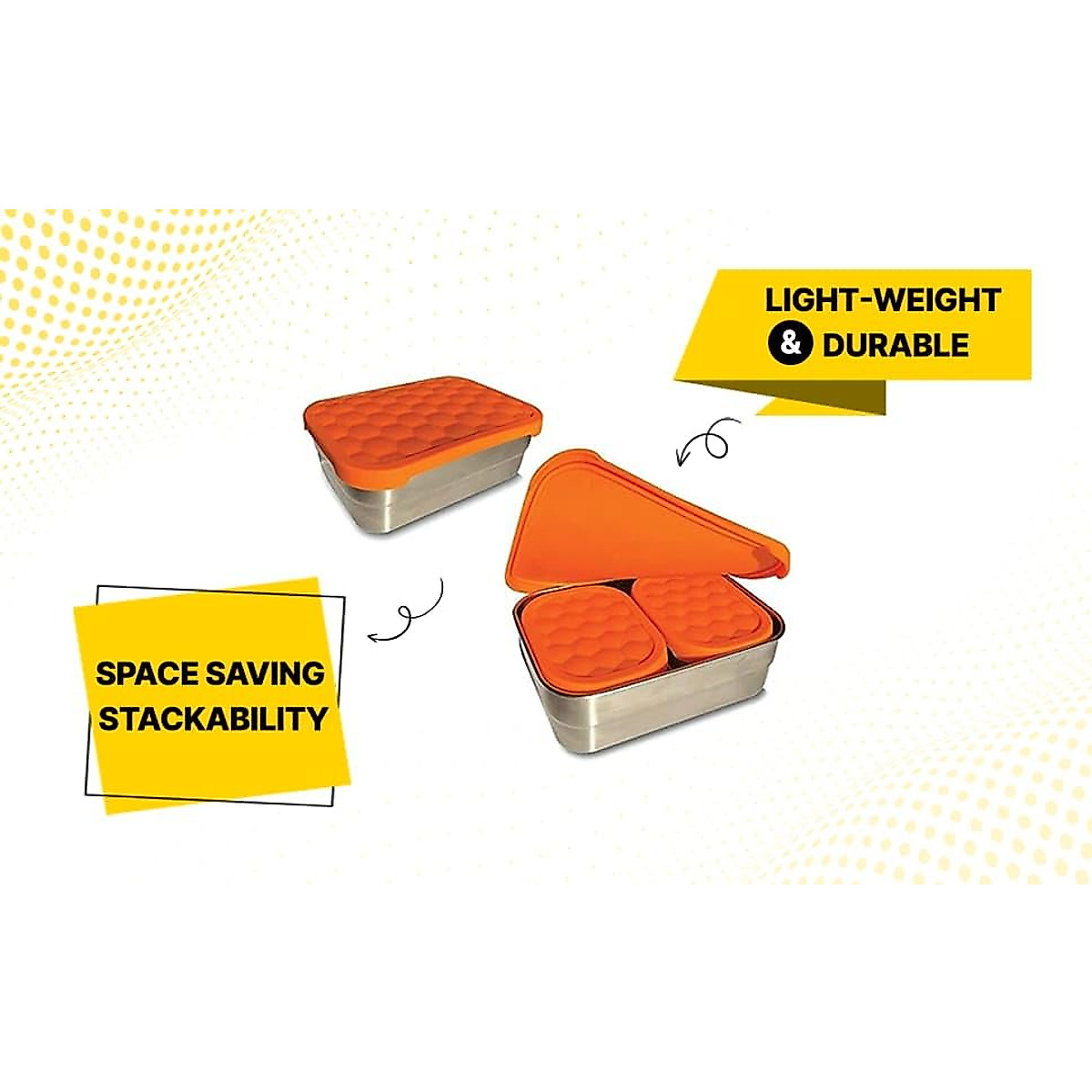 Anas Small Stackable Snack Containers | Leak-Proof Stainless Steel Containers With Lids (Rectangular)