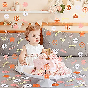 300 Pieces Two Groovy Confetti Boho Groovy Party Decorations Retro Hippie Confetti Peace Daisy Flower Butterfly Paper Sign Table Confetti for Baby Shower Birthday Hippie Groovy Party Decorations