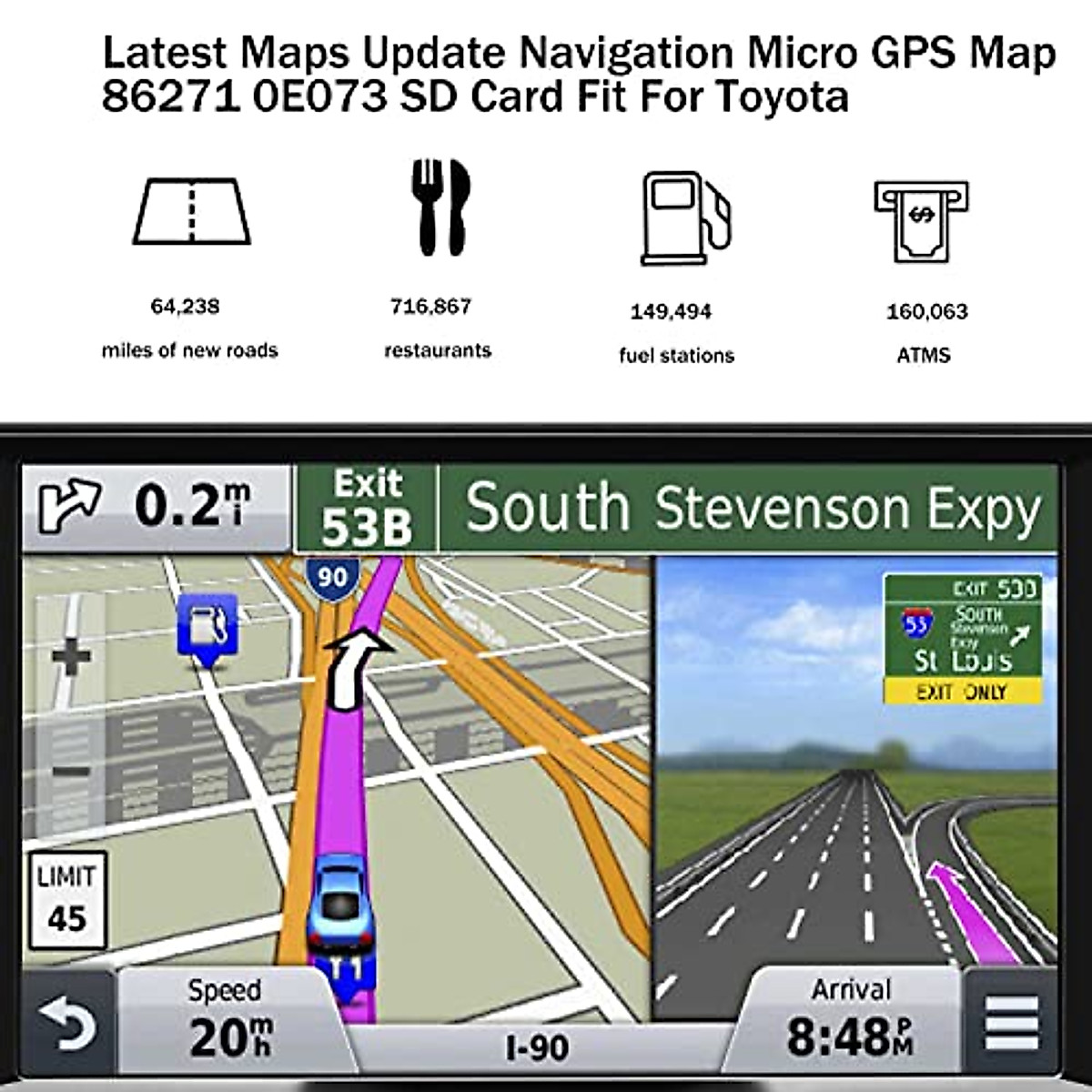 Latest Maps Updated 86271 0E073 Navigation GPS Card Compatible with Toyota Prius 4 Runner Sync USA/Canada Maps