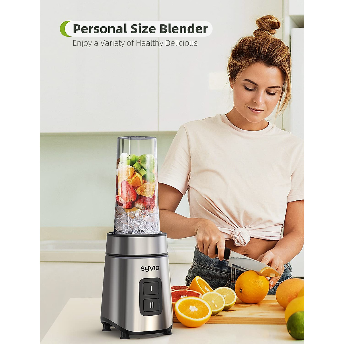 Syvio Blender for Shakes and Smoothies, 600W Personal Blender, Smoothie Blender with 2 Speed Control, Bullet Blender with 2 BPA-Free 20Oz Sport Cup