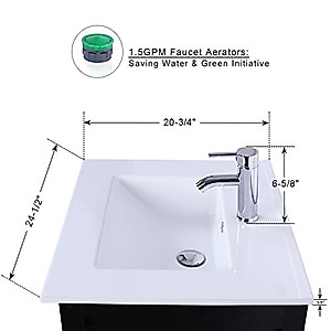 eclife 24" Modern Bathroom Vanity Sink Combo with Overflow Ceramic Sink Top & MDF Stand Bathroom Cabinet & Chrome Solid Grass Faucet and Pop Up Drain Vanity Mirror (A08B03)