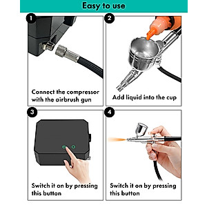Gocheer Airbrush Kit with Air Compressor, 48 PSI High Pressure Air Brush Non-Clogging with 0.2/0.3/0.5mm Nozzle/Cleaning Sets, Ideal for Painting, Modeling, Cake Decor, Pastry, Makeup, Nail Art Black.