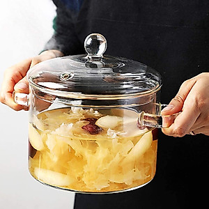 1.5L/50oz Glass Saucepan with Cover, Saucepans Glass Pot Casserole, Heat-resistant Glass Cooking Pot Covered Saucepan with Lid Cookware Stockpots for Cooking, Baking, Serving