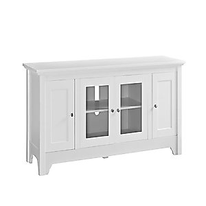 Walker Edison Wood Universal TV Stand with Storage Cabinets for TV's up to 58" Flat Screen Living Room Entertainment Center, White, White
