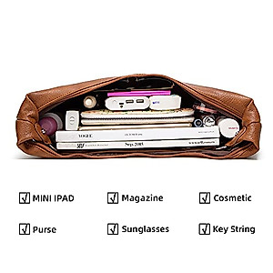 ROUROU Hobo Tote Bag for Women Soft Faux Leather Shoulder Bag Retro Satchel Zipper Closure Handbag Large Capacity Purse