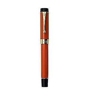 Jinhao 100 Resin Fountain Pen 18KGP Medium Nib 0.6mm with Golden Clip Writing Gift Pen (Orange-Red)