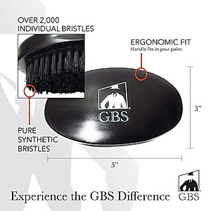 G.B.S Military Style Dual Bristle Beard and Hair Brush - Hi-Gloss Wood, Animal-free Vegan Bristles, Over 2,000 Firm Bristles for Daily Grooming (BLACK)