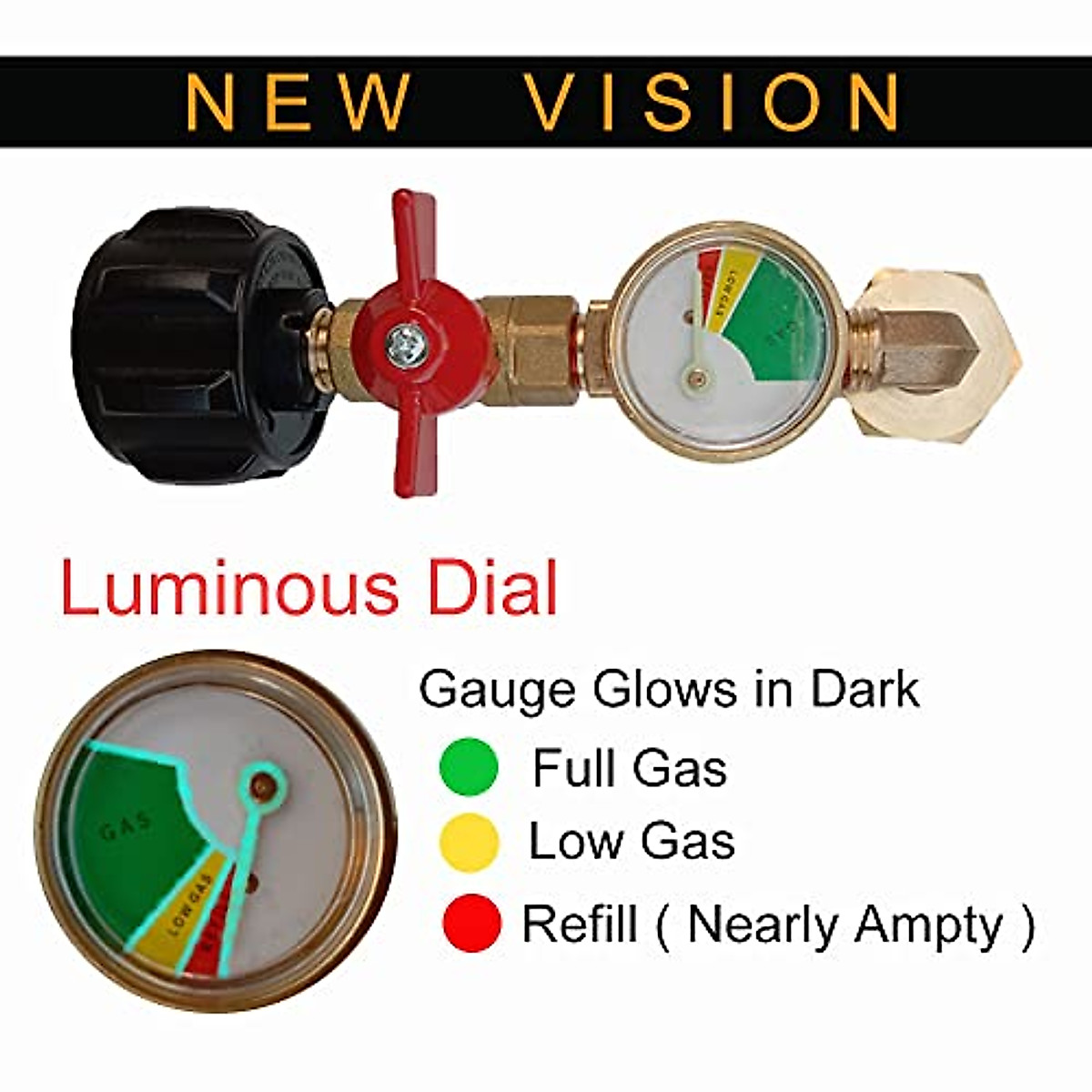 HHXS Qcc1 Propane Refill Elbow Adapter with Propane Tank Gauge,Refill Pressure Fitting Adapter for Camping Grill 1Lb Bottle Tank Refilled Gas from 5~40 LbS