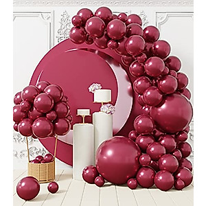 AULE 100 Pcs Metallic Burgundy Balloons Different Sizes 18/10/5 inch Maroon Chrome Latex Shiny Helium Balloons Party Decoration for Birthday Wedding Baby Shower Graduation Anniversary