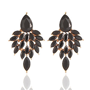 ATIMIGO Black Rhinestone Cluster Drop Earrings Elegant Crystal Statement Earrings Formal Prom Earrings for Women