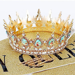 COCIDE BIRTHDAY QUEEN Sashes and Crowns for Women Birthday Sashes and Tiaras for Women Gold Sash and Tiara for Women Birthday Decoration Kit Rhinestone Headband for Girls Glitter Crystal Hair Accessories for Party