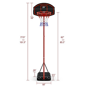 Giantex Portable Basketball Hoop Adjustable Height 6.5-8.5 FT, Backboard System Stand with 2 Wheels, Fillable Base, Weather-Resistant Nylon Net, Basketball Goal Indoor Outdoor for Kids Youth