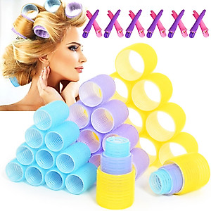 Jumbo Size Hair Roller Sets, Smilco 36 Pcs Self Grip Hair Curlers,3 Size Large Hair Rollers with 10 pack Hair Roller Clips for Long Medium Short Thick Fine Thin Hair Bangs Volume
