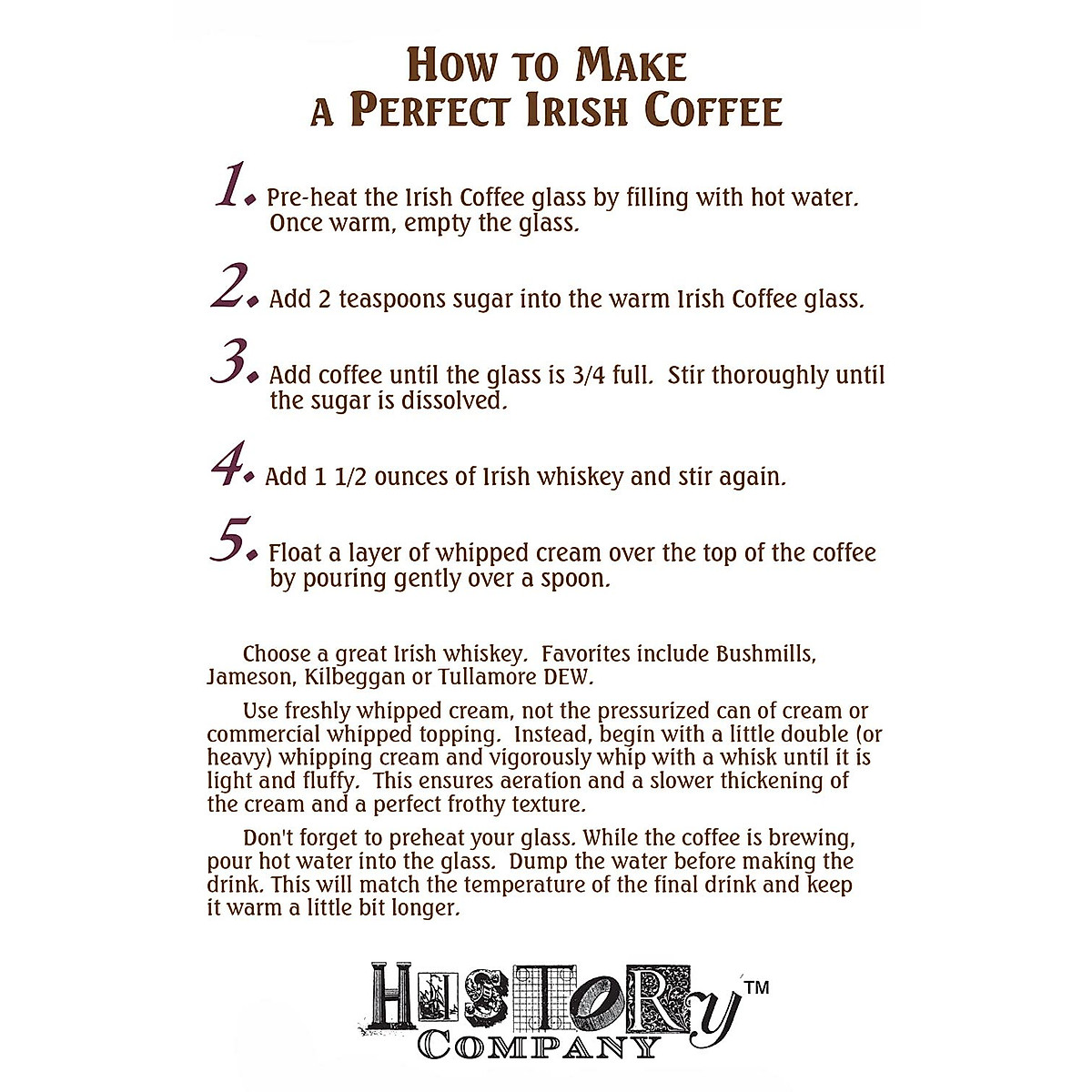 HISTORY COMPANY “The Swan Bar” Authentic Dublin Pub Irish Coffee Glass 2-Piece Set (Gift Box Collection)