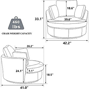 Oversized Accent Swivel Barrel Chair, Modern Upholstered Cuddle Sofa Chair with 3 Pillow 360 Swivel Lounge Chair Leisure Cozy Club Chair for Living Room Bedroom Office (Sherpa Caramel)
