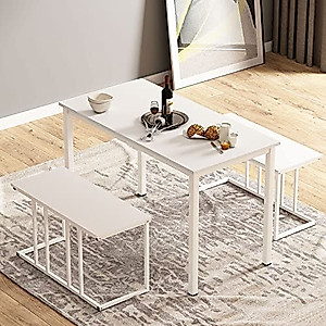 SogesPower Kitchen Table Set with Dining Chairs 47.2 inches Industrial Dining Table Set for 2 Person Modern Kitchen Furniture Suitable for Kitchen Dining Room,White