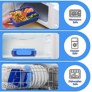 Jelife Bento Lunch Box for Kids - Leakproof Large Bento-Style Bento Boxes with 4 Compartments Portions Lunch Box with Tableware for Kids Back to School, Reusable On-the-Go Meal and Snack Packing, Blue