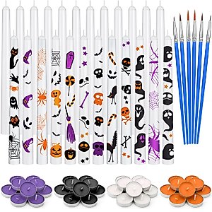 MTLEE 78 Pcs DIY Candle Painting Kit Include 12 White Taper Candles 60 Colored Tealight Candles 6 Paint Brushes for Candles Crafts Birthday Wedding Party Favors(Halloween Color)