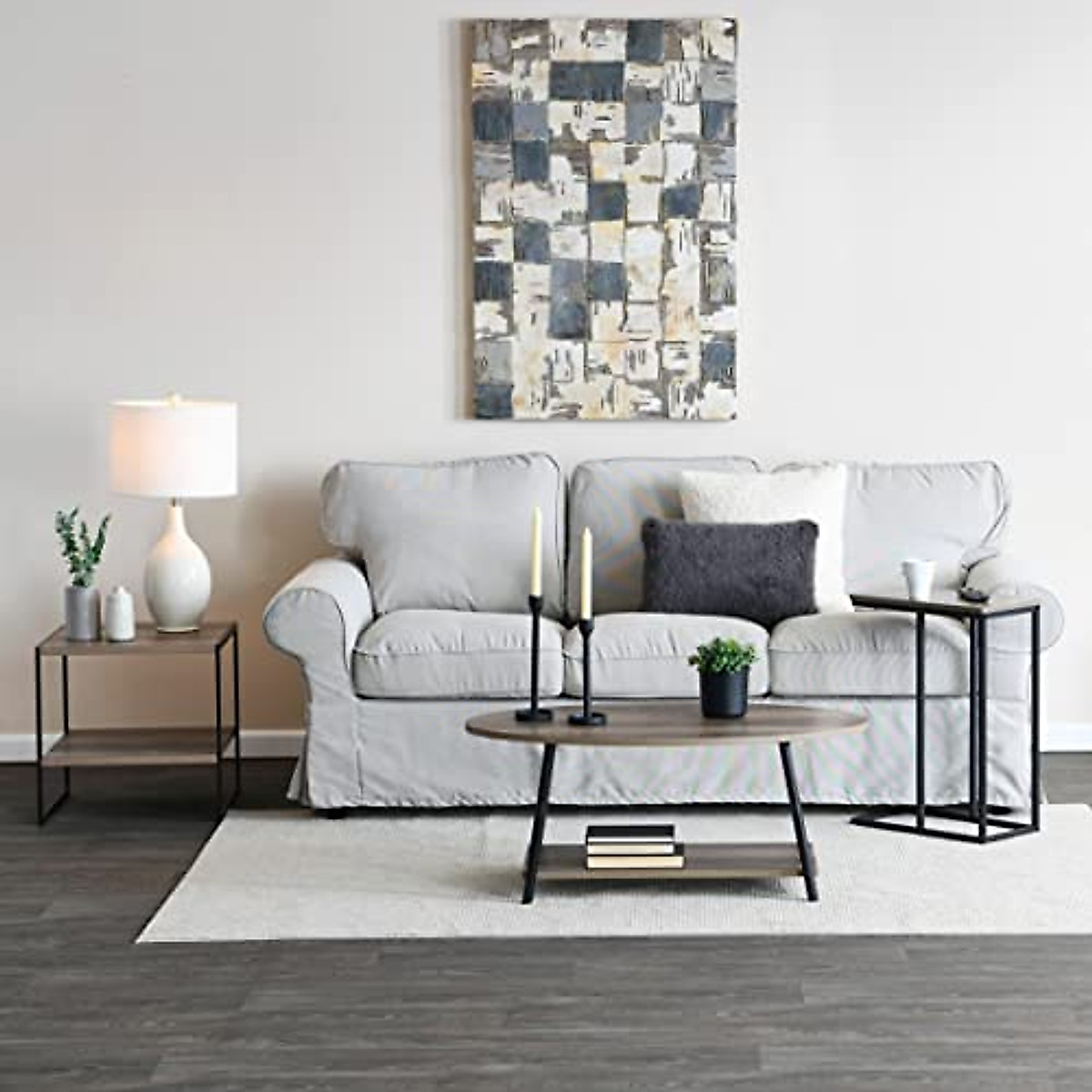 Household Essentials Square Wooden Side Table/End Table With Storage Shelf, Ashwood