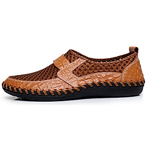 TASOGEN Summer Men's Mesh Breathable Walking Loafers,Outdoor Lightweight Slip-on, Mesh Casual Shoes,Stitching Honeycomb Hiking Shoes Durable Soft Leather-Brown 41