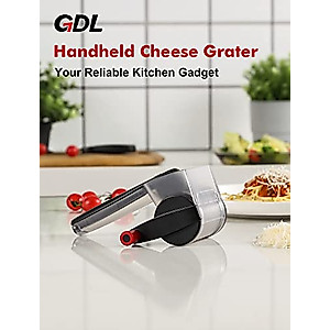 Rotary Cheese Grater, Handheld Cheese Grater for Kitchen, Dishwasher Safe Parmesan Cheese Grater with Stainless Steel Blade for Cheese, Nuts, Chocolate and More, Black
