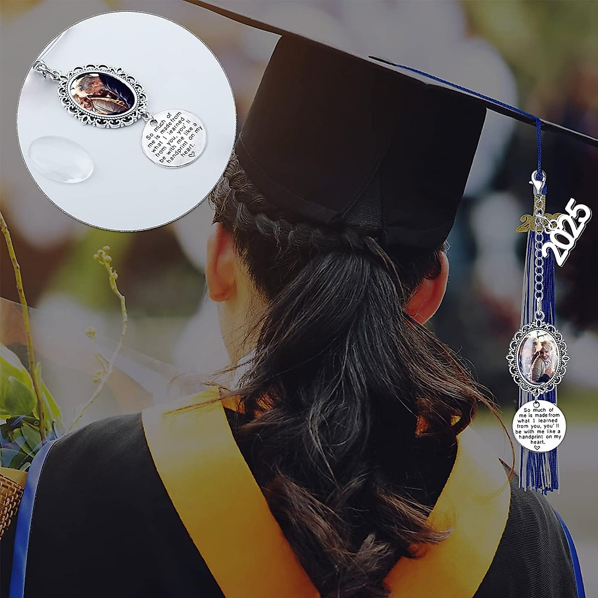 ARHTF 2025 Graduate Memorial Photo Charm Tassel Memorial Charm Class of 2025 Graduation 2025 DIY in Memory Mortarboard Decoration for Cap and Gown Ceremony Charms (silver)
