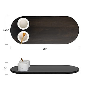 Bloomingville Bloomingville Mango Wood Tray with 2 Marble Bowls and Gold Finish Stainless Steel Spoon, Set of 4
