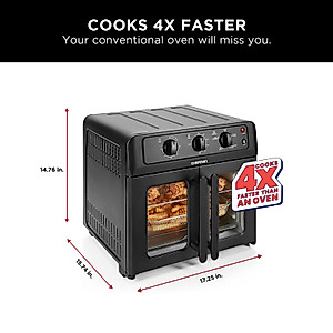Chefman Extra Large Air Fryer and Convection Oven with French Doors and Rotisserie Spit, The Easiest Way to Cook Oil-Free, Double Wide Glass Windows Open for Convenient Access and Viewing, 24.5 Liters