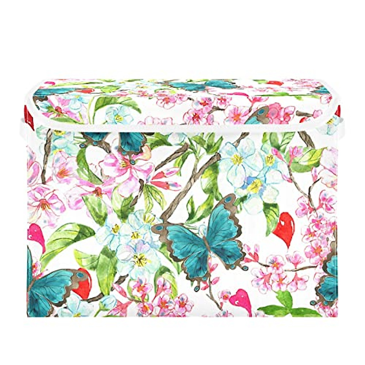 innewgogo Cherry Flowers Hearts Butterfly Storage Bins with Lids for Organizing Storage Bin with Handles Oxford Cloth Storage Cube Box for Toys