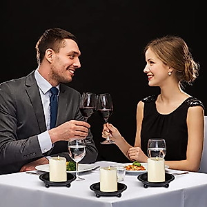 4 Pieces Matte Black Iron Candle Plate Decorative Saucer Style Candle Holder Tray Metal Pedestal Candle Stand for Christmas Table Centerpiece Wedding Party Spa Decoration Pillar Candles 4.13 Inches