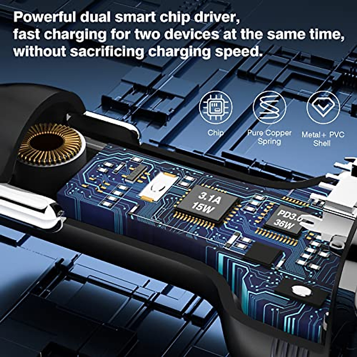 PSXROUKI Car Charger Adapter,5A/51W Dual USB Car Charger Fast Charging QC3.0 Metal Cigarette Lighter USB Charger Voltage Display Compatible with iPhone 11 Pro/8/7/6,iPad Pro, Galaxy Note 8/S8/S7/S6