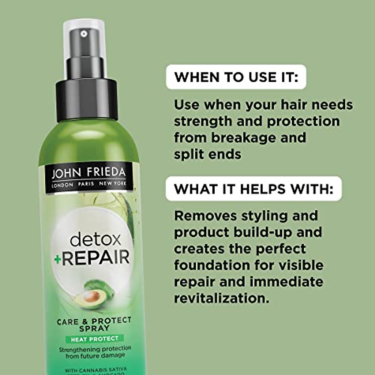 John Frieda Detox and Repair Care & Protect Spray, Styling Spray for Dry and Tangled Hair, 6.77 Ounce