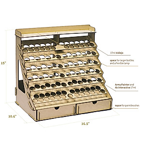 Craft Paint Storage-Modular Paint Organizer - Holds 105 Bottles of Vallejo Paints, 14 Brushes, 2 Cabinets, and Miniature Stands - Art Tool Storage Rack for Miniature Paint Set