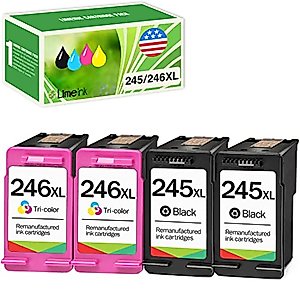 Limeink 4 Pack Remanufactured PG-245XL CL-246XL High Yield Ink Cartridges (2 Black, 2 Color) for Pixma iP2820 MG2420 MG2520 MG2920 MG2922 MG2924 MX492 Shows Accurate Ink Level