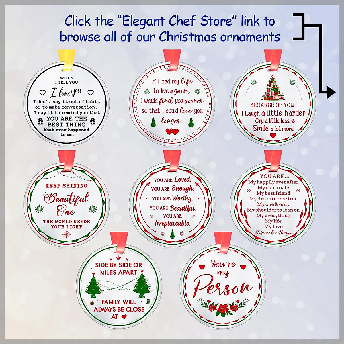 Elegant Chef Family Christmas Ornament Gifts- Side by Side Or Miles Apart Family Will Always be Close at Heart- Long Distance Love Decoration for Xmas Holidays Celebration