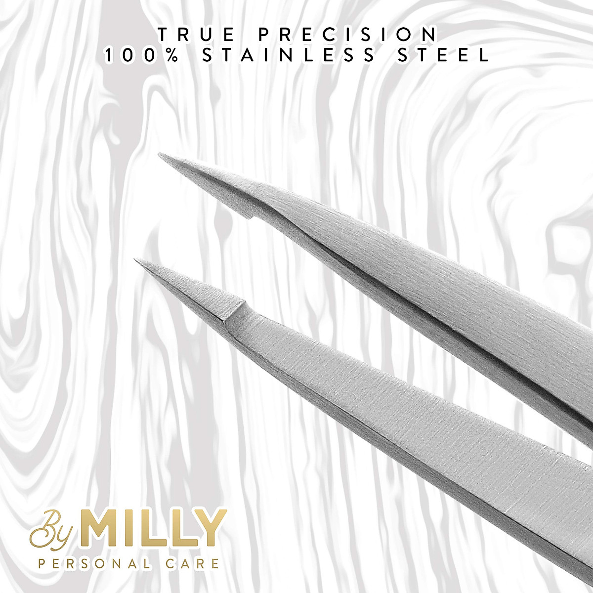 By MILLY Pointed Tweezers | High Carbon Stainless Steel Needle Nose Tweezers | Fine Point Tweezers Precision Hair Removal | Perfectly Aligned & Hand-Filed Sharp Tweezers | Silver