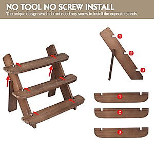 Wooden Display Riser,3 Tier Earring & Ring Holder Stands,Farmhouse Cupcake Stands ,Table Display Stand For Vendors,Organizer Showcase for Tabletop Shows and Home Using ,Wood Rustic Risers-Walnut