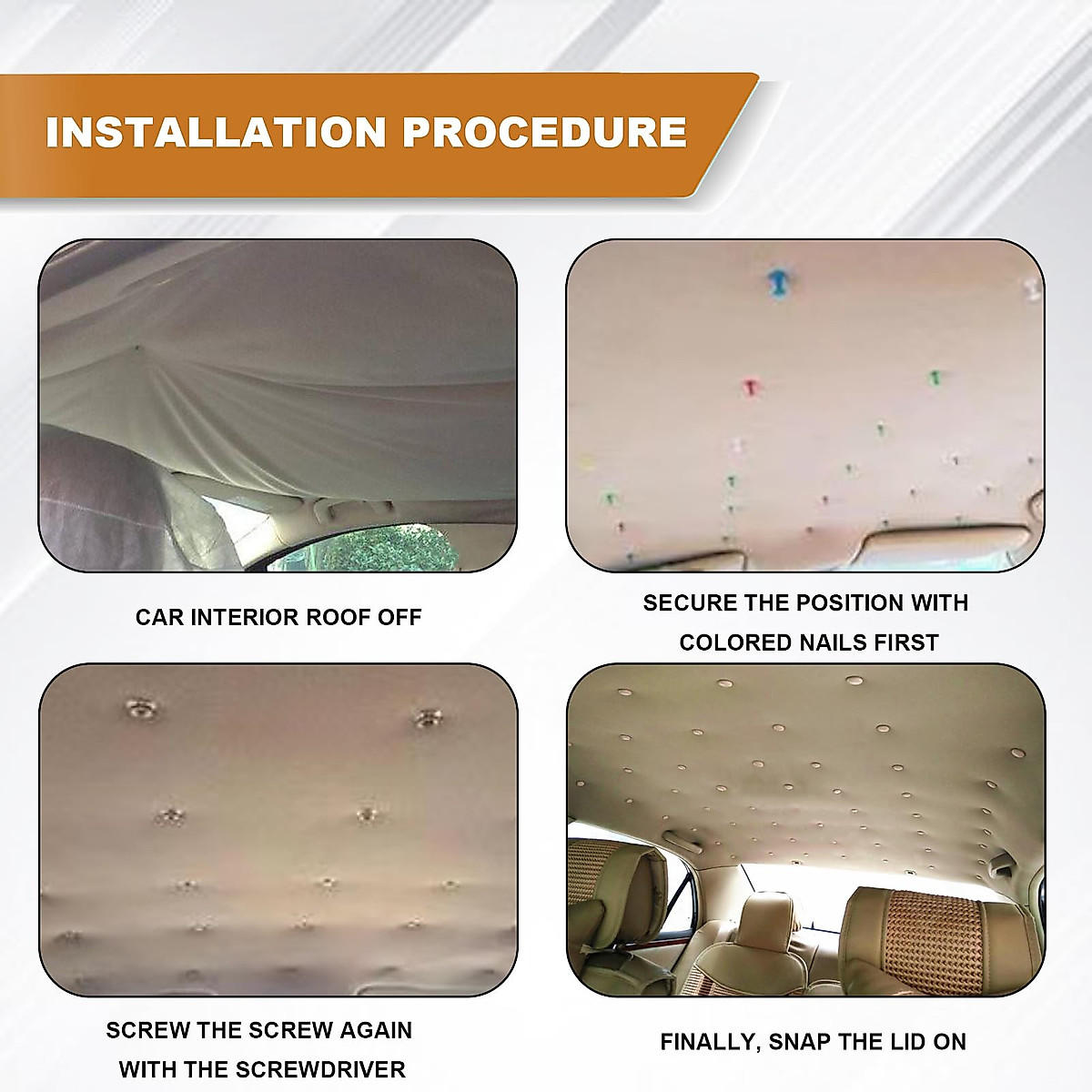 Car Roof Headliner Repair Kit Rivets Repair Button Interior Ceiling Cloth Fixing Repair Buckle with Installation Tool 60Pcs (Grey Grid)