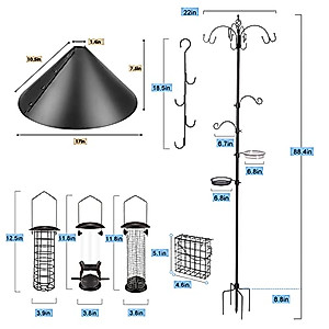 Bird Feeding Station Kit Bird Feeder Pole Wild Bird Feeder Hanging Kit with Suet Cage Bird Bath Mesh Tray Fruit Hook Double W Hook for Attracting Wild Birds and Planter Hanger Lights