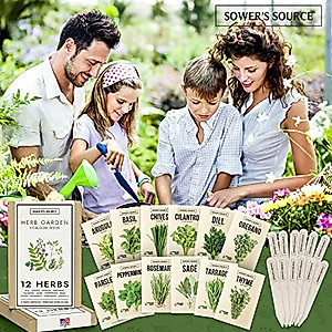 SOWER'S SOURCE Herb Seeds For Planting - 12 Non-GMO Herb Garden Seeds for Planting Herbs: Basil Seeds, Dill, Chives, Oregano, Sage, Peppermint, Cilantro, Thyme, Rosemary, Tarragon, Parsley, Arugula