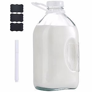 FyndraX Glass Milk Jugs Bottle - 64Oz Water Container with Airtight Screw Lid, Half Gallon Juice Jar Pitcher for Storage Iced or Hot Drinks in Refrigerator, Set of 1